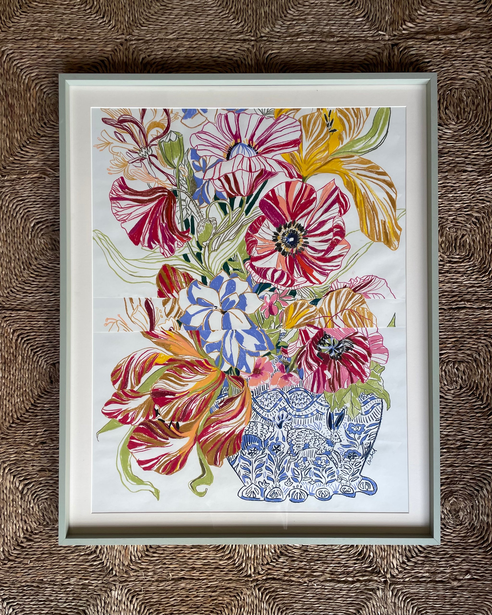 Large Collaged Pastel by Isabel Fishlock - Blue and White Delft