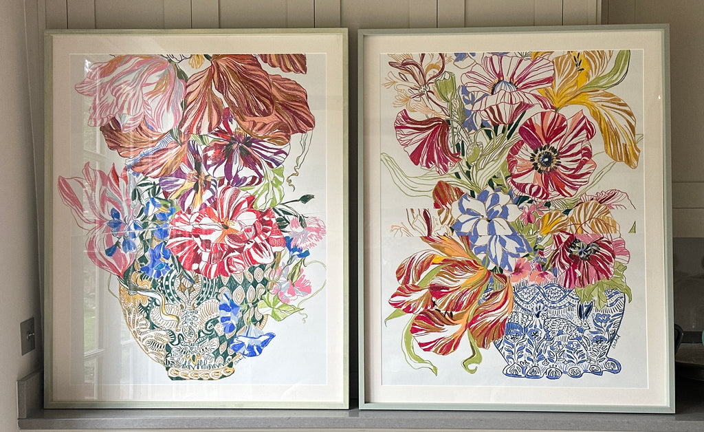 Large Collaged Pastel by Isabel Fishlock - Blue and White Delft ...