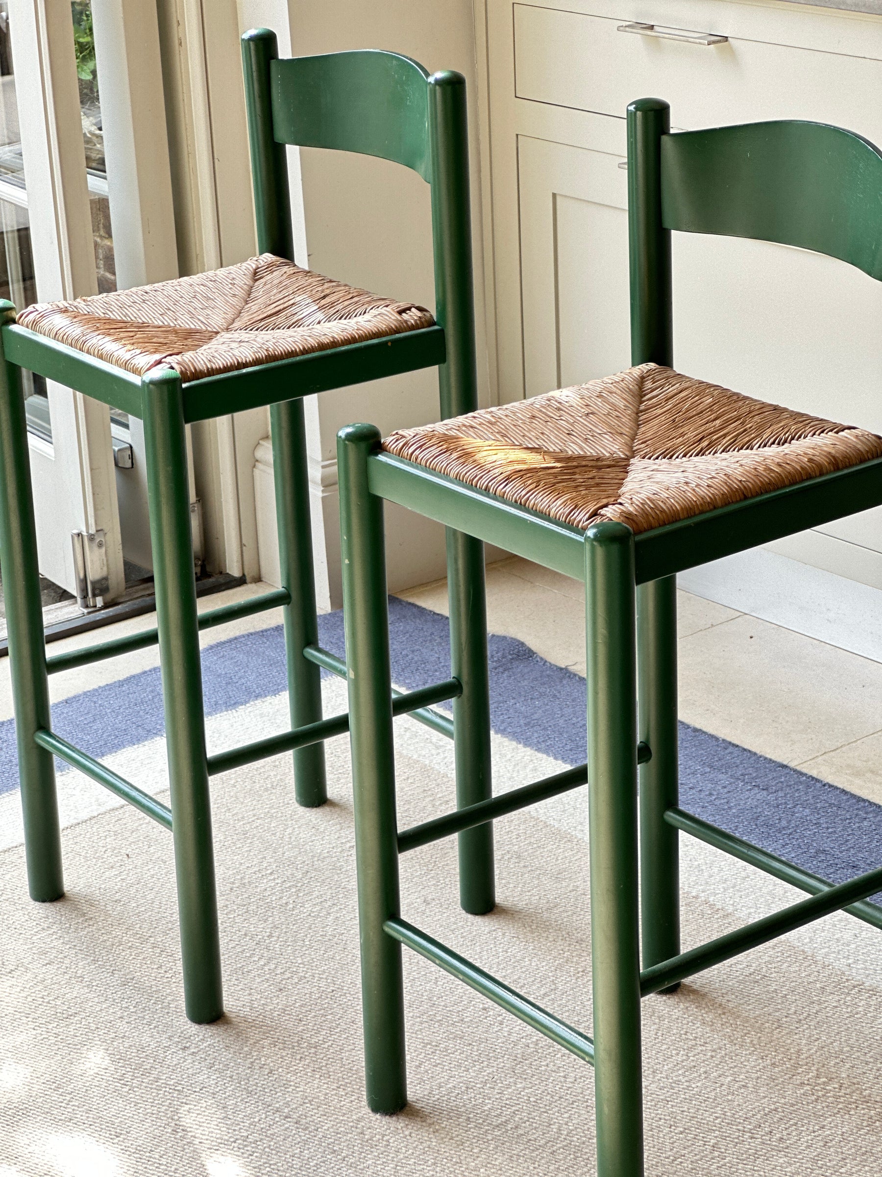 Pair of Vintage Rush Seat Bar Stools