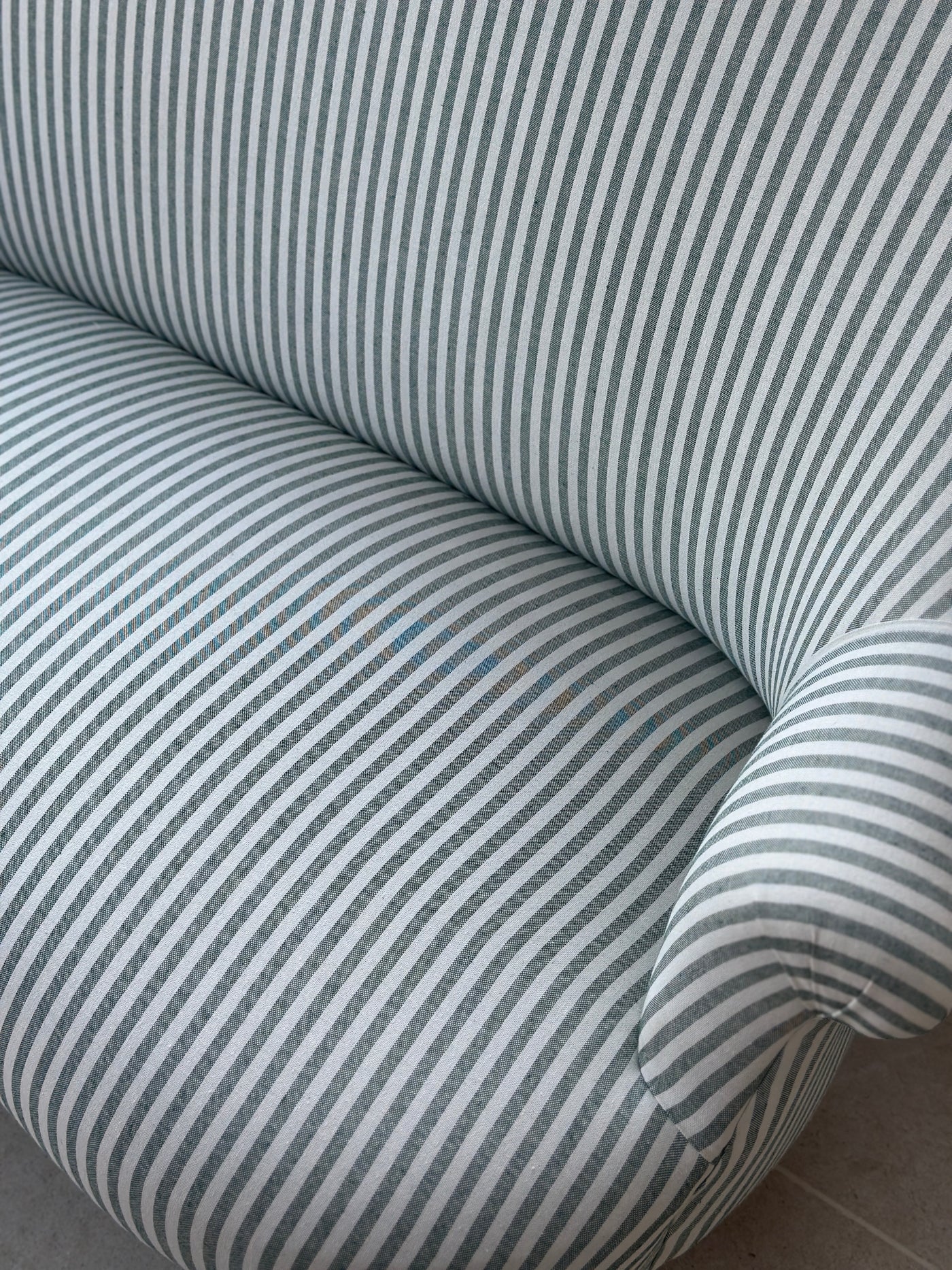 Small French 2 Seat Sofa ‘loveseat’ in green and white ticking