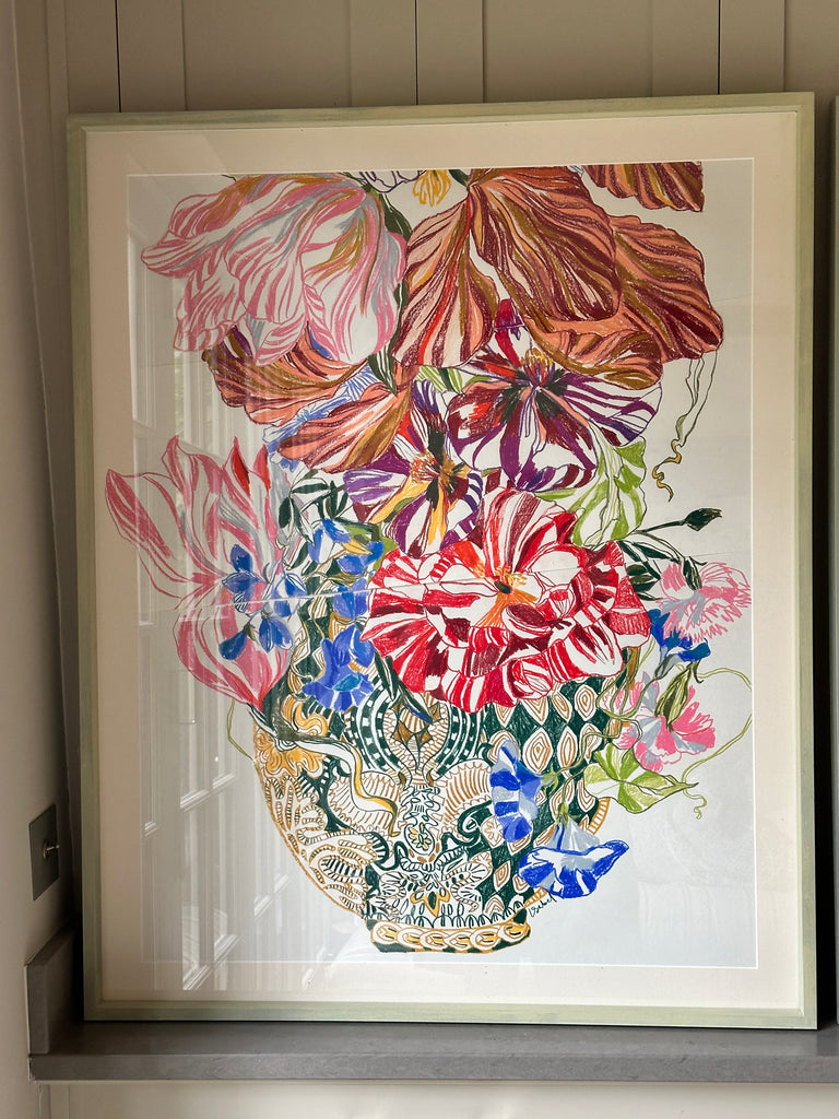 Large Collaged Pastel by Isabel Fishlock - Green & Yellow Delft ...