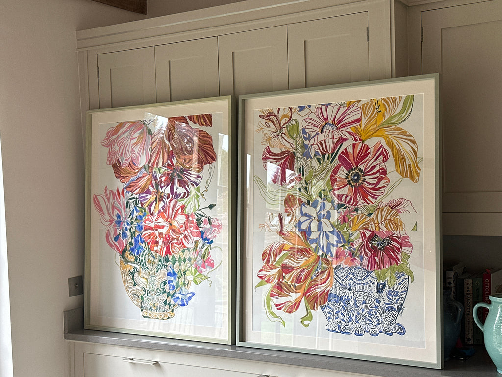 Large Collaged Pastel by Isabel Fishlock - Blue and White Delft ...