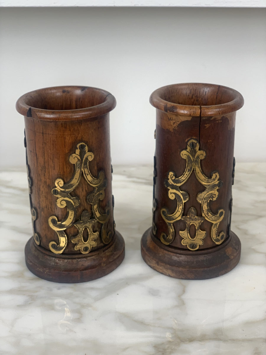 Pair of Decorative Antique Wooden and Brass Spill Vases – Litten Tree ...