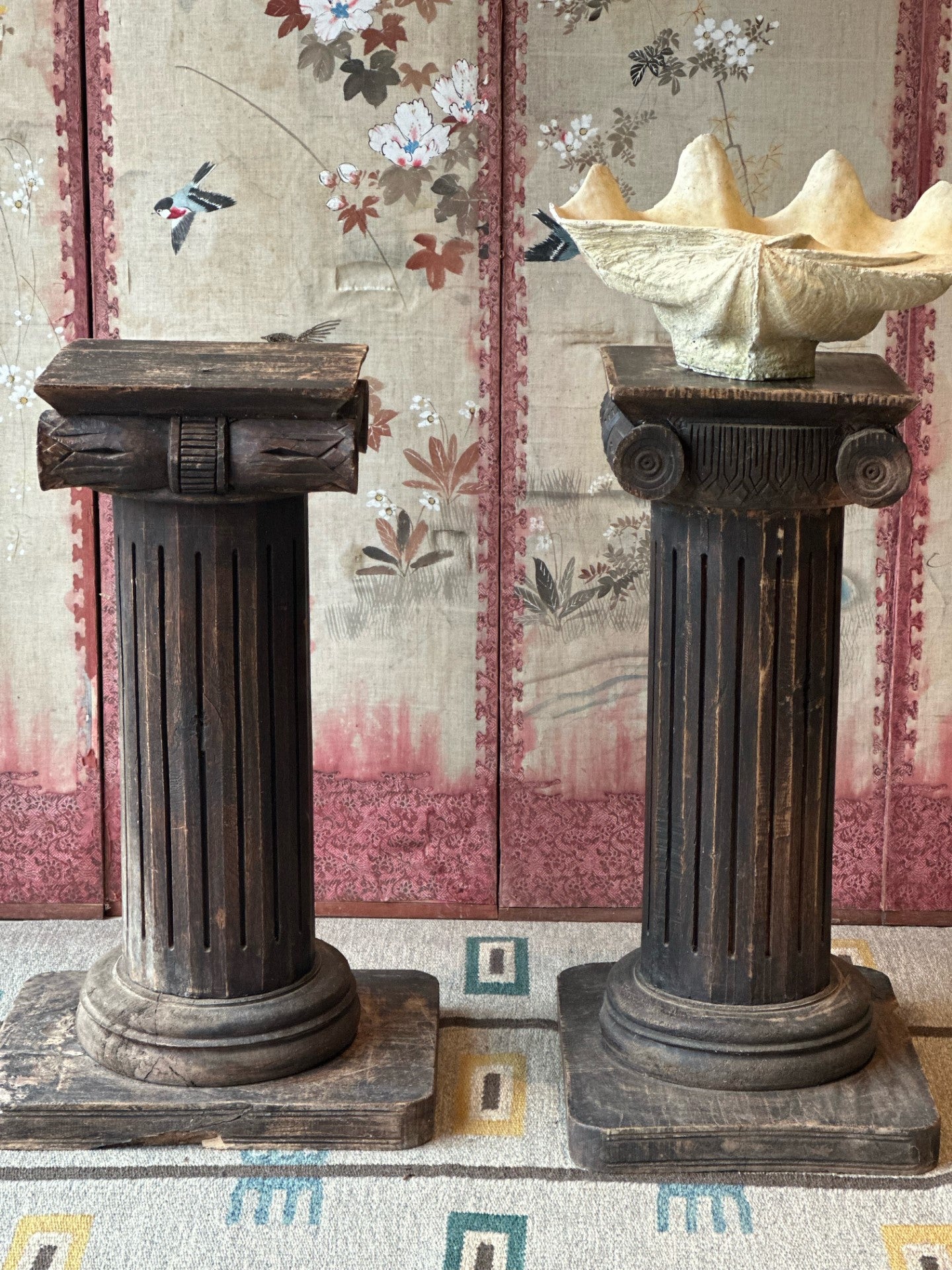 Pair of Large Rustic Heavy Wooden Decorative Columns