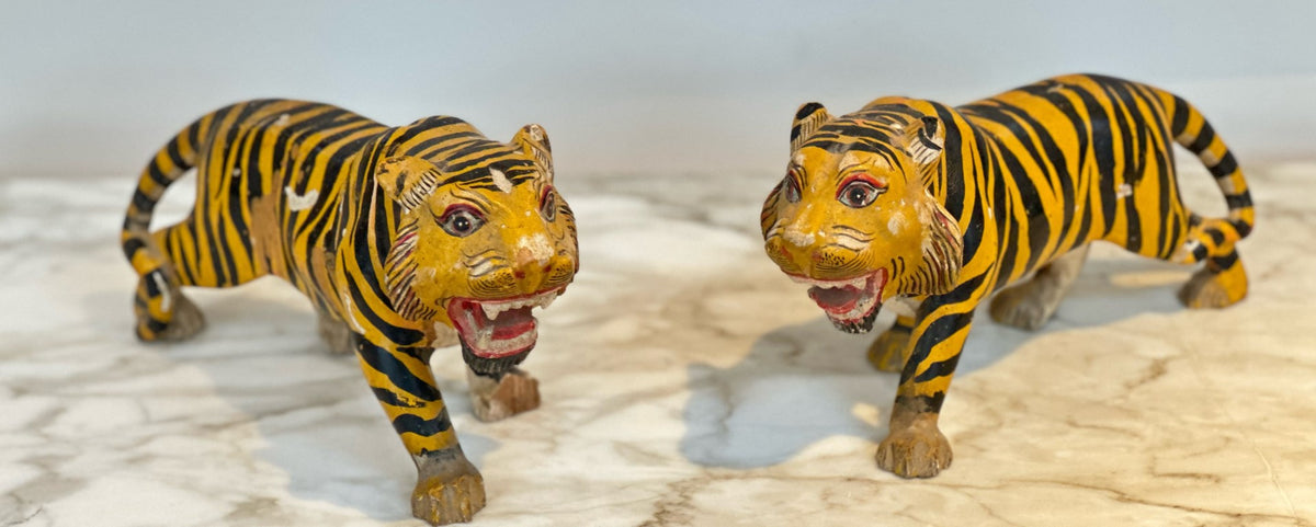 Pair of Vintage Wooden Tigers (1979) – Litten Tree Antiques