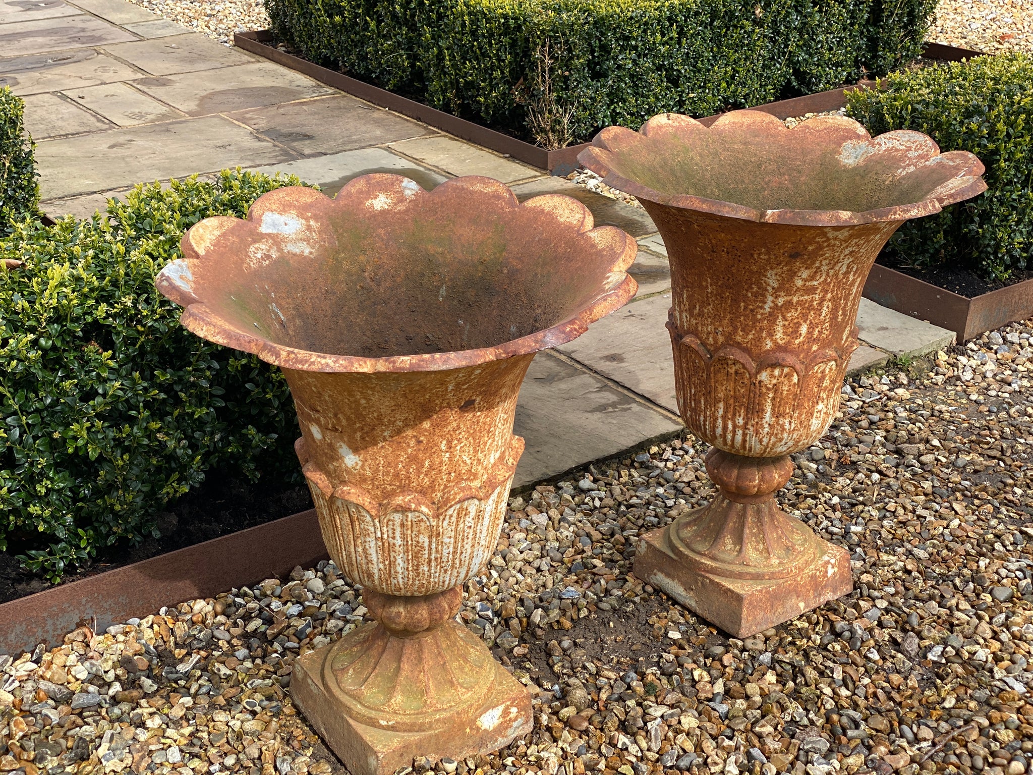 Late 19th/Early 20th Century Tulip Cast Iron Urns