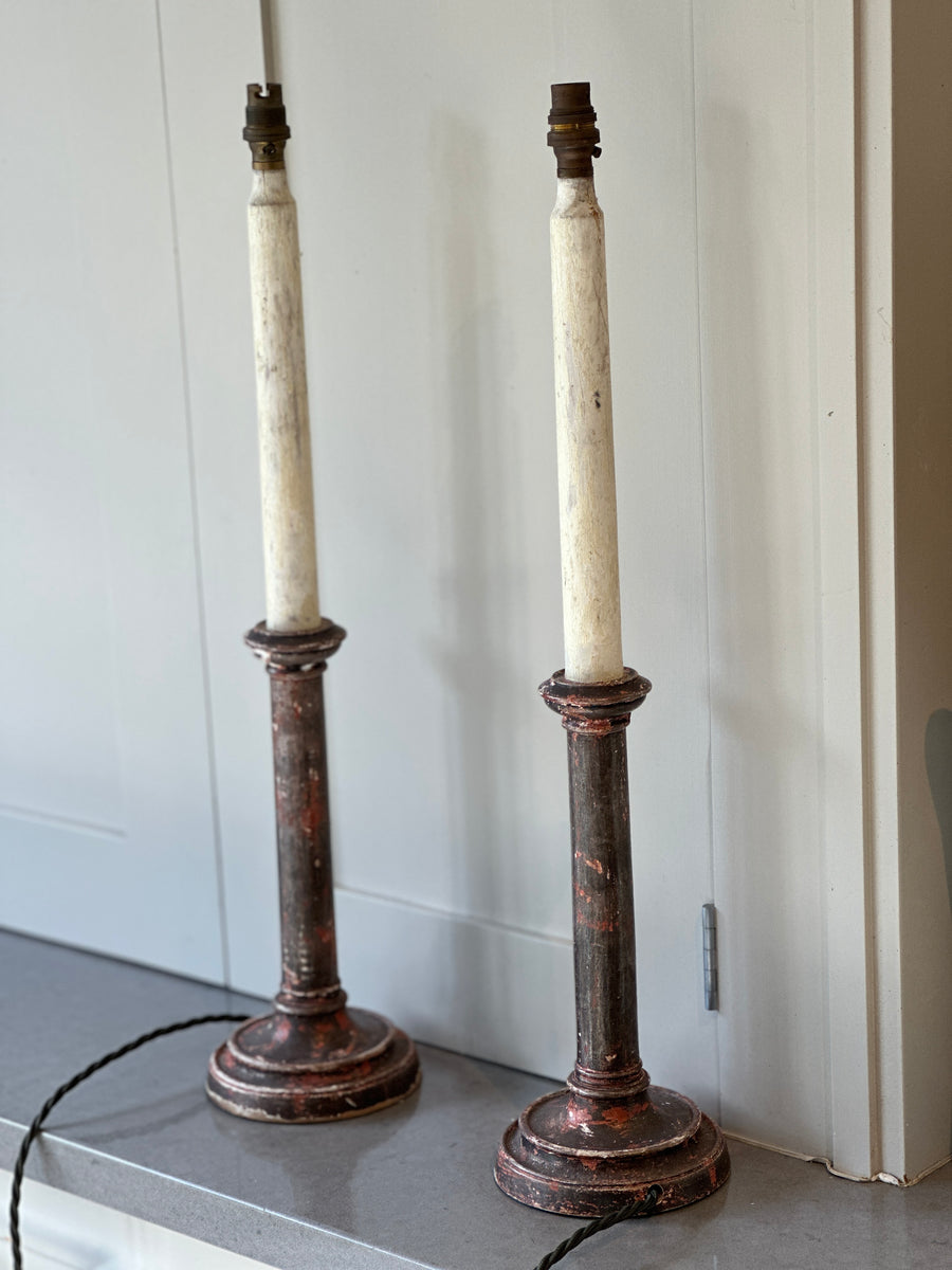 Pair of Tall French Wooden Table Lamps – Litten Tree Antiques