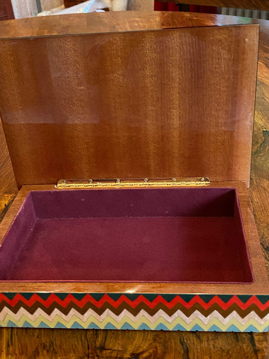 Large Handmade Marquetry Box with Chevron Design – Litten Tree Antiques
