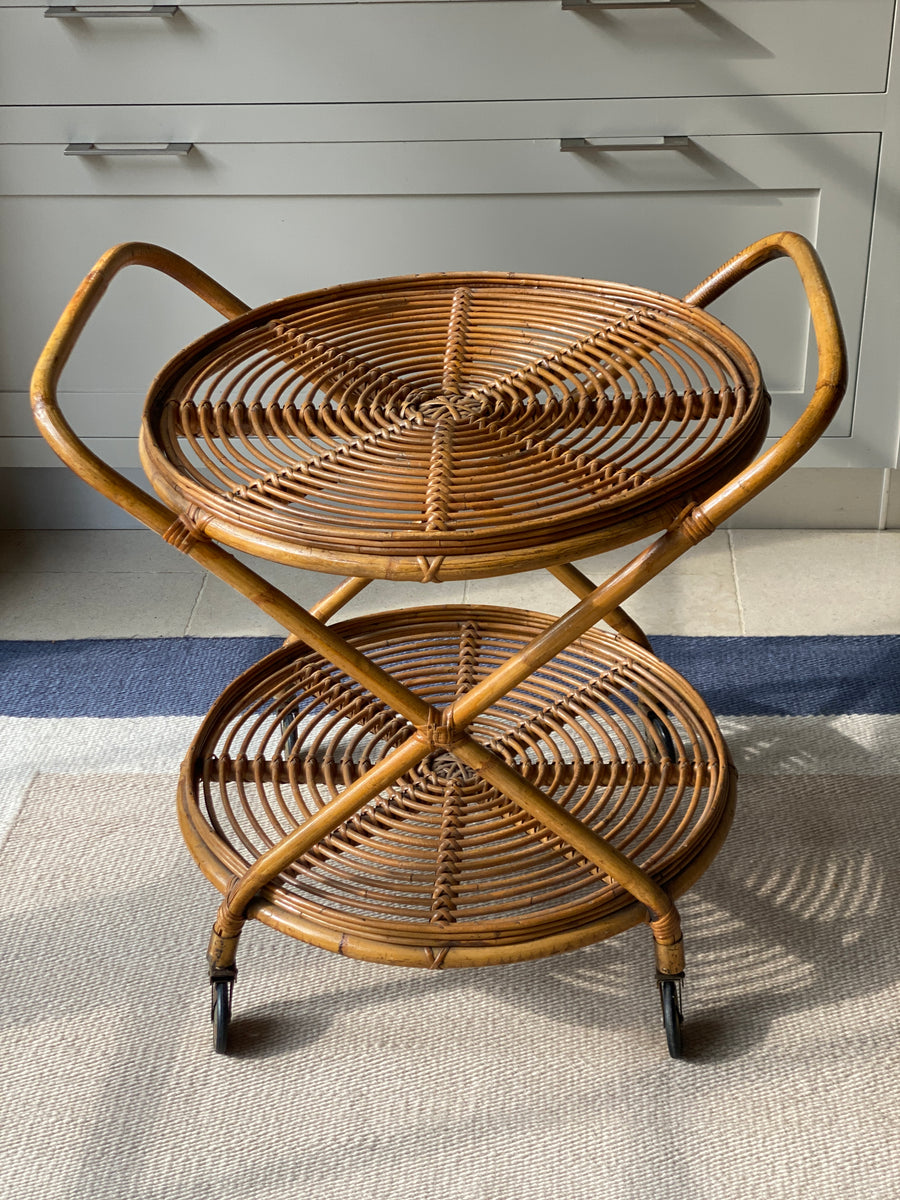 Rare Circular Cane Trolley in Manner of Tito Agnoli – Litten Tree Antiques