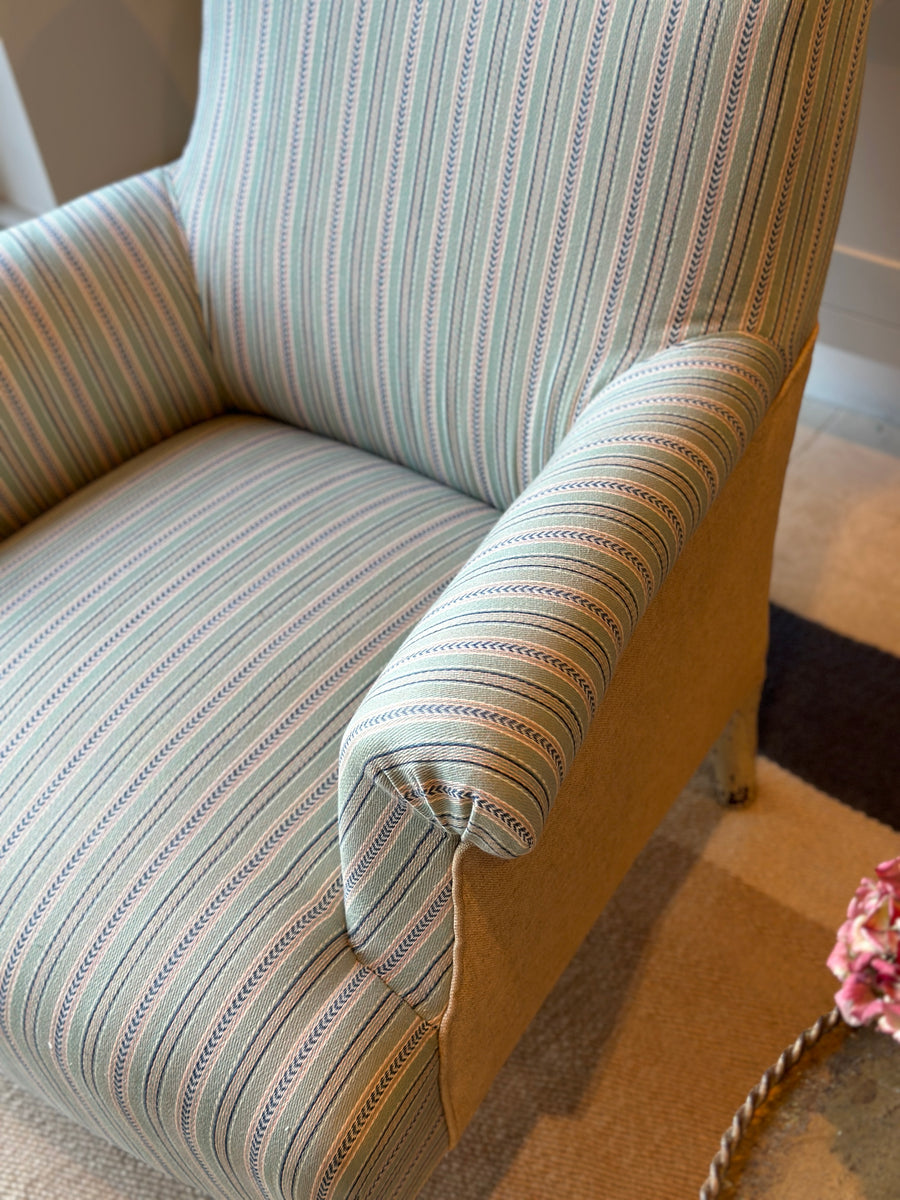 19th C Scroll back chair in Robert Kime Swedish Ticking – Litten Tree ...